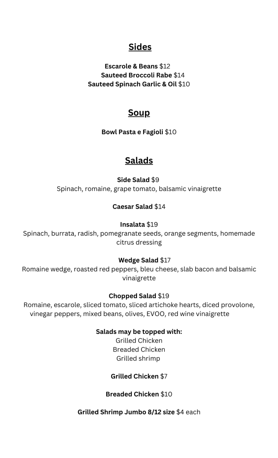 Menu – Mossuto's Market